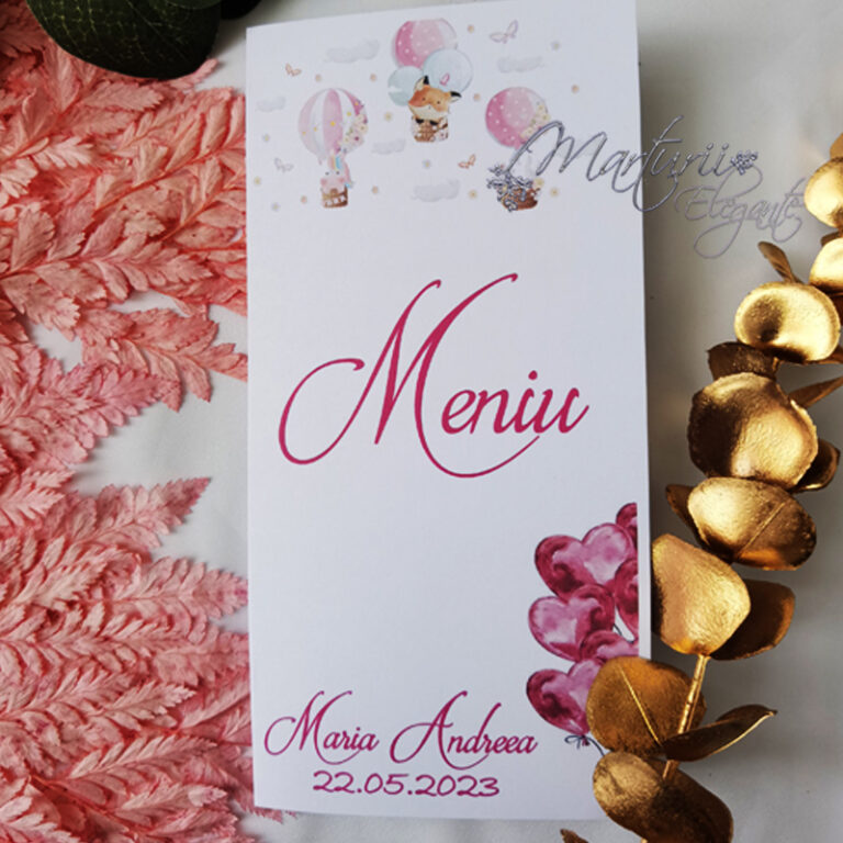 Invitatie Botez cu Animalute Haioase si Baloane Inima