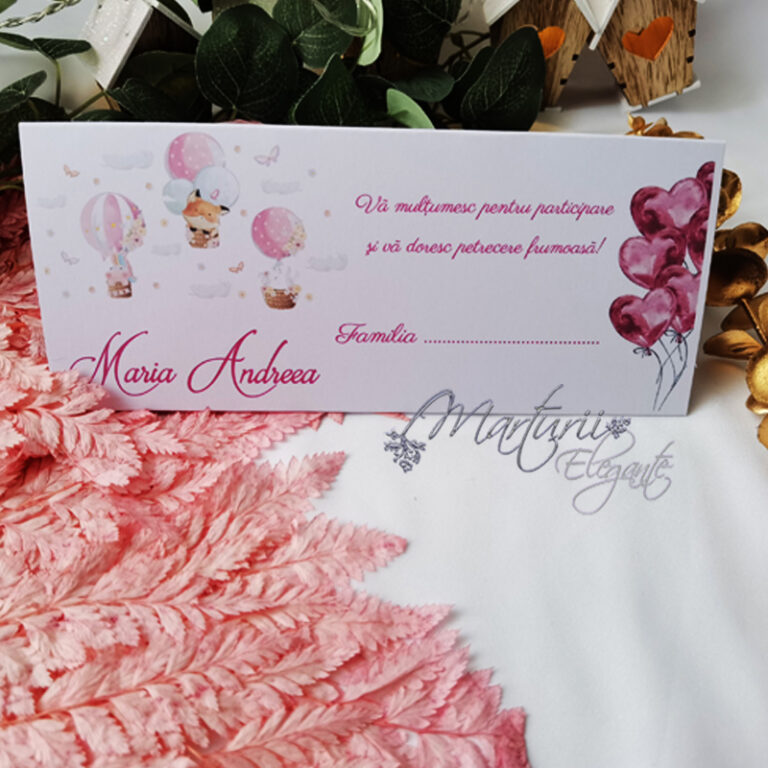 Invitatie Botez cu Animalute Haioase si Baloane Inima