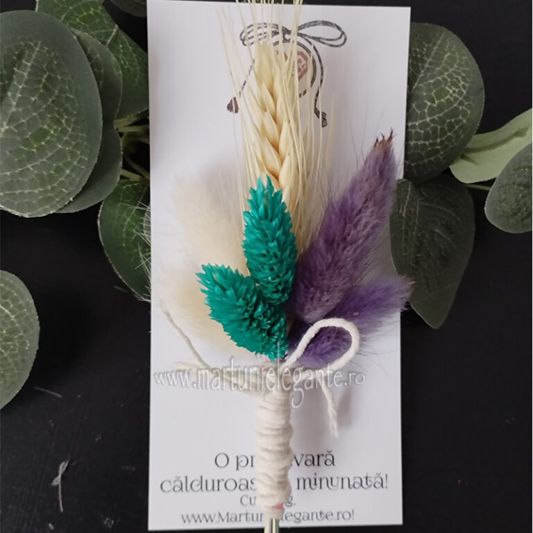 Marturie Martisor Buchet Flori Plante Uscate Spic Grau